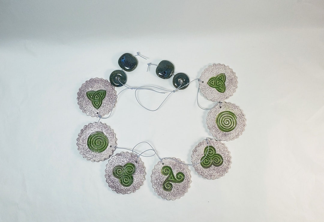 Ceramic Celtic Knot Triskelion Garland, Gaelic Green Scottish Bunting ...