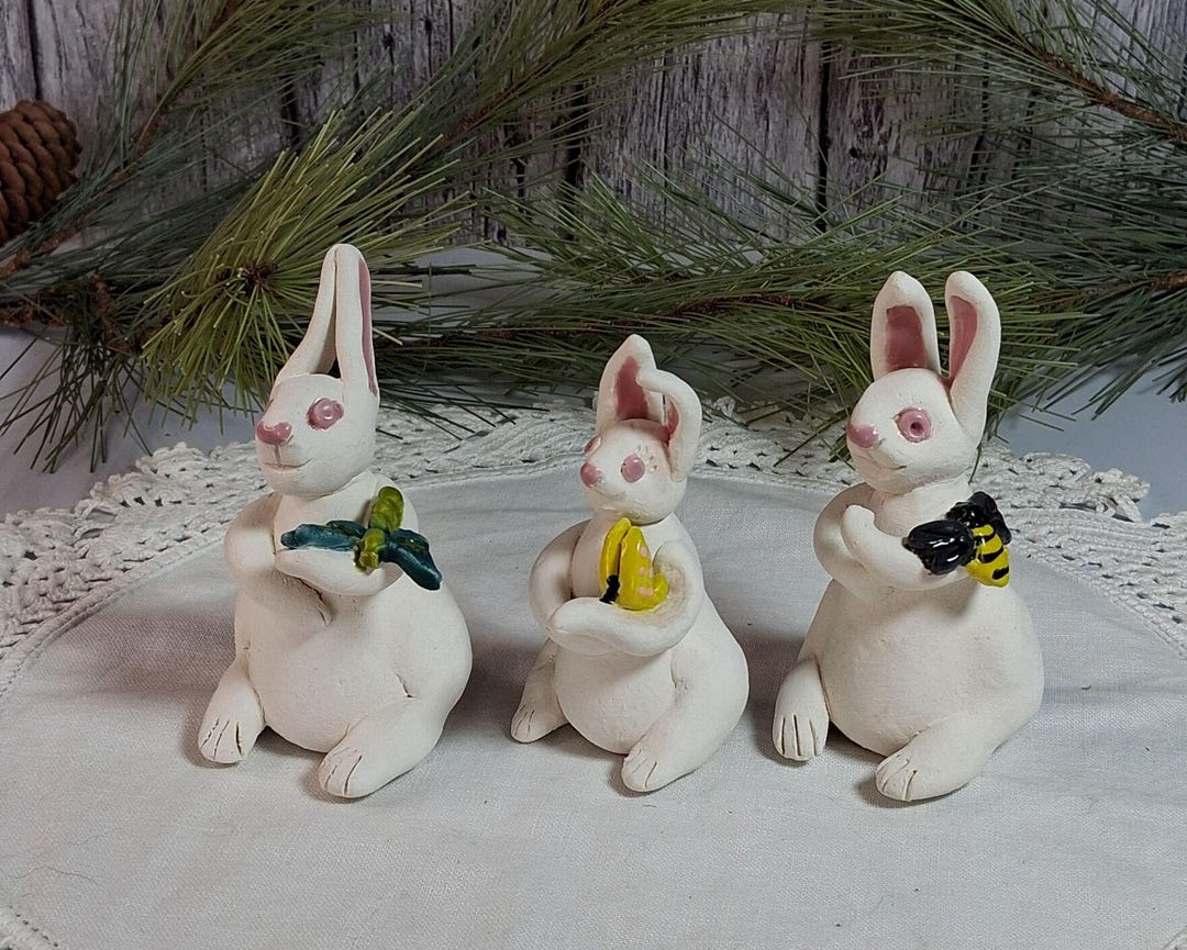 Handmade Ceramic Rabbits: Miniature Easter or Spring Figurine With ...