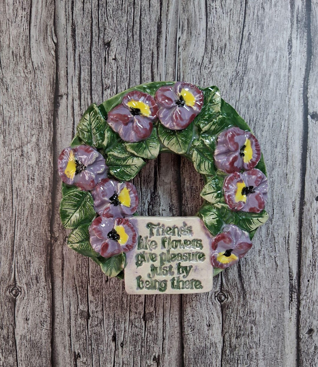 Handmade Ceramic Spring Friendship Wreath With Pansies: Wall Mount With ...