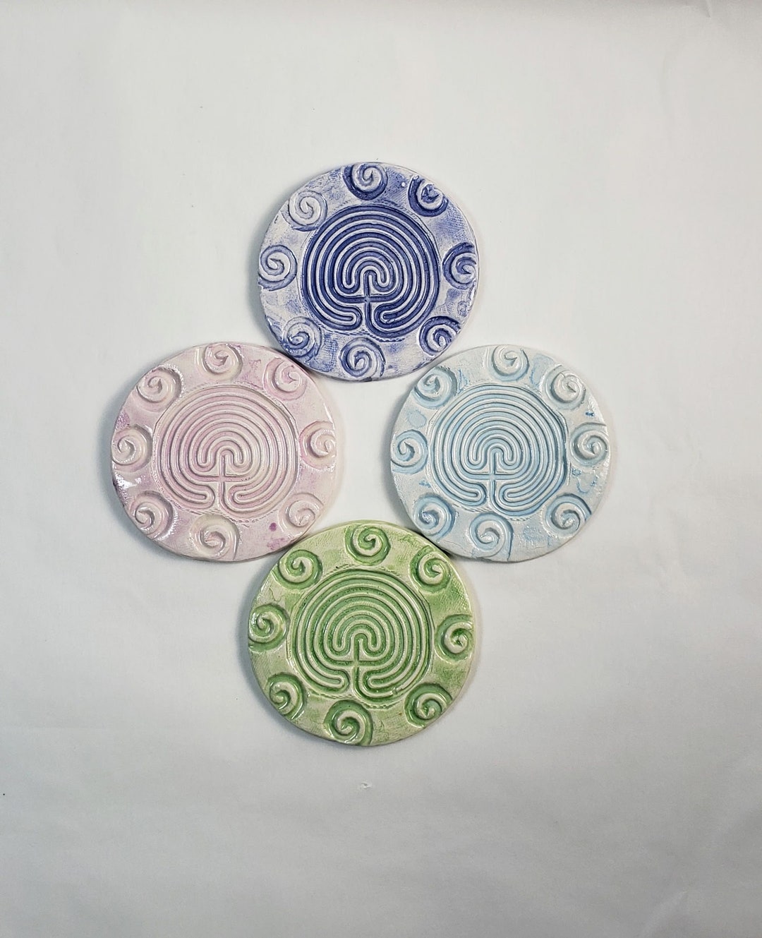 Ceramic Celtic or Cretan Palm Labyrinth With Lotus, Mindful Finger Maze ...
