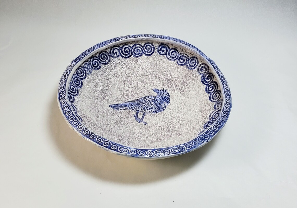 Ceramic Raven Plate Cottagecore Blackbird Dish Gray Blue - Etsy