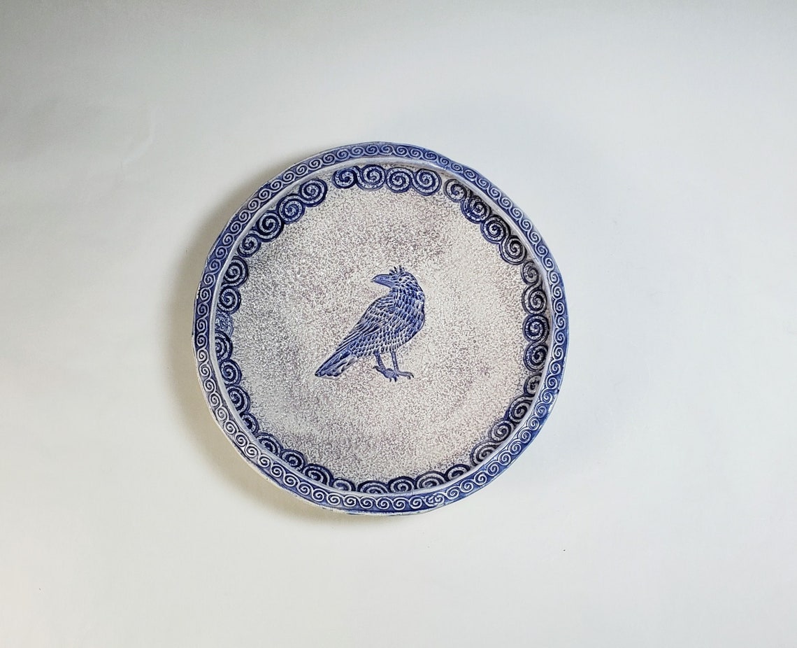 Ceramic Raven Plate Cottagecore Blackbird Dish Gray Blue - Etsy