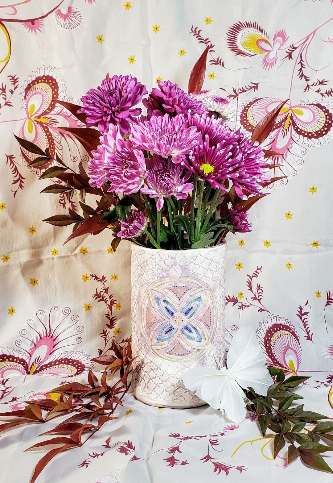 Handmade Ceramic Tube Vase With Mandala Design Container for - Etsy