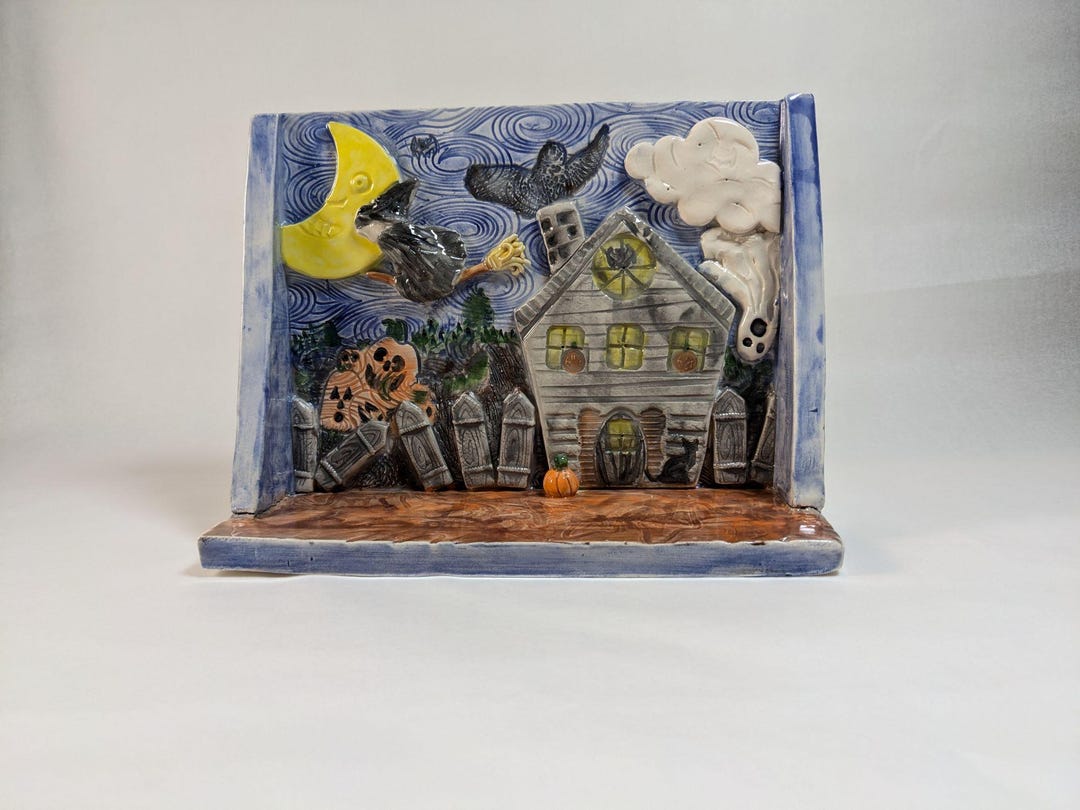 Ceramic Halloween Wall Shelf, Witch Ghost Haunted House Wall Sconce ...