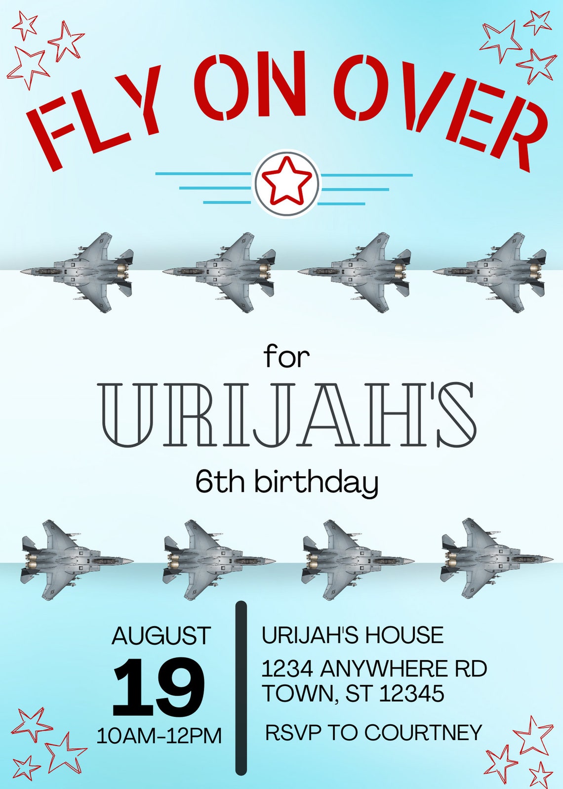 Editable Jet Birthday Party Invitation Template - Jet Birthday Party ...