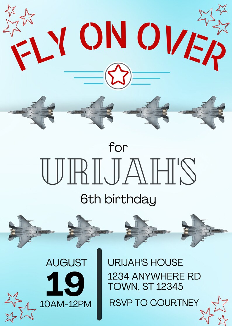 Editable Jet Birthday Party Invitation Template - Jet Birthday Party ...