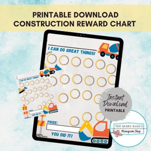Construction Theme Reward Chart Printable - Construction Kids Behavior ...