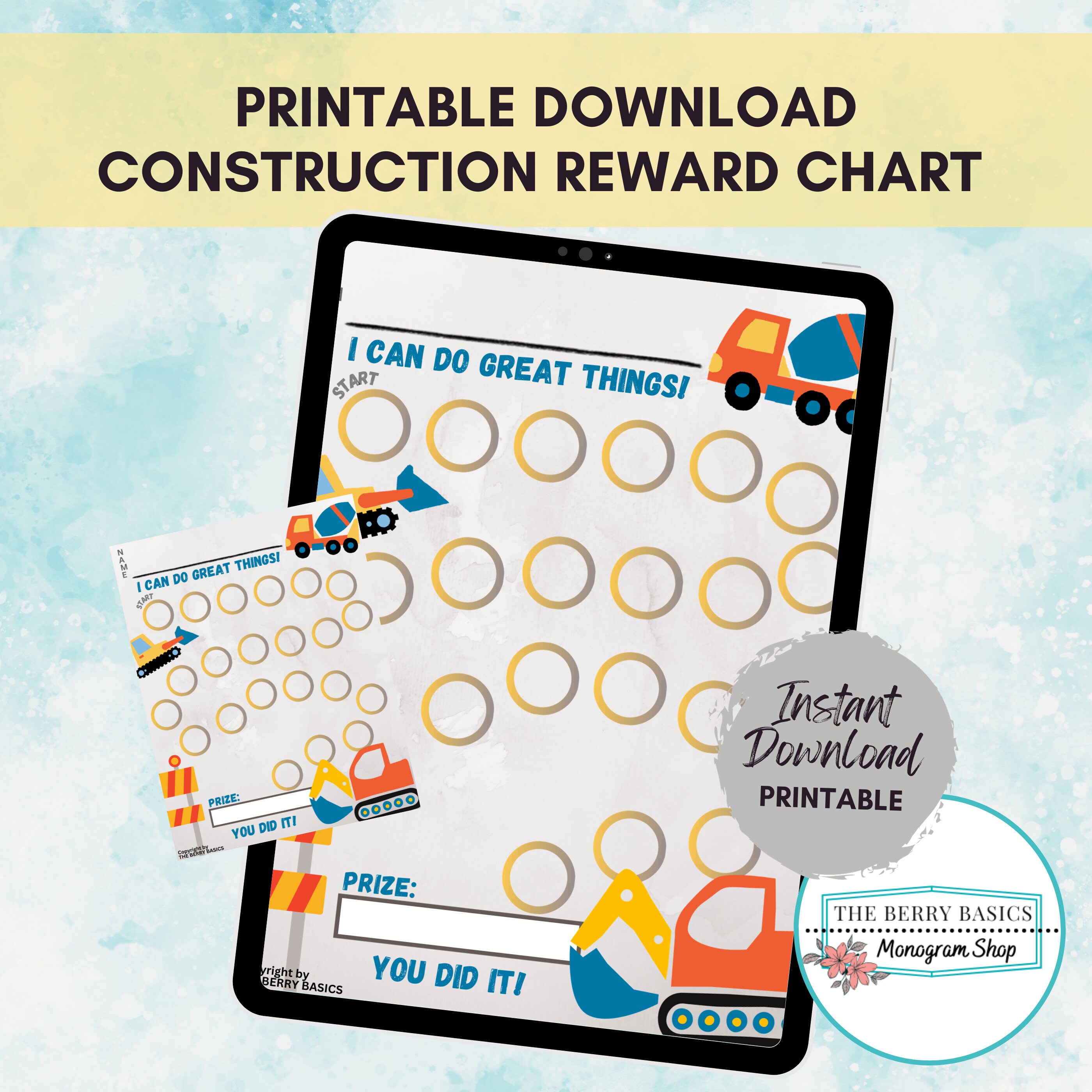 Construction Theme Reward Chart Printable - Construction Kids Behavior ...