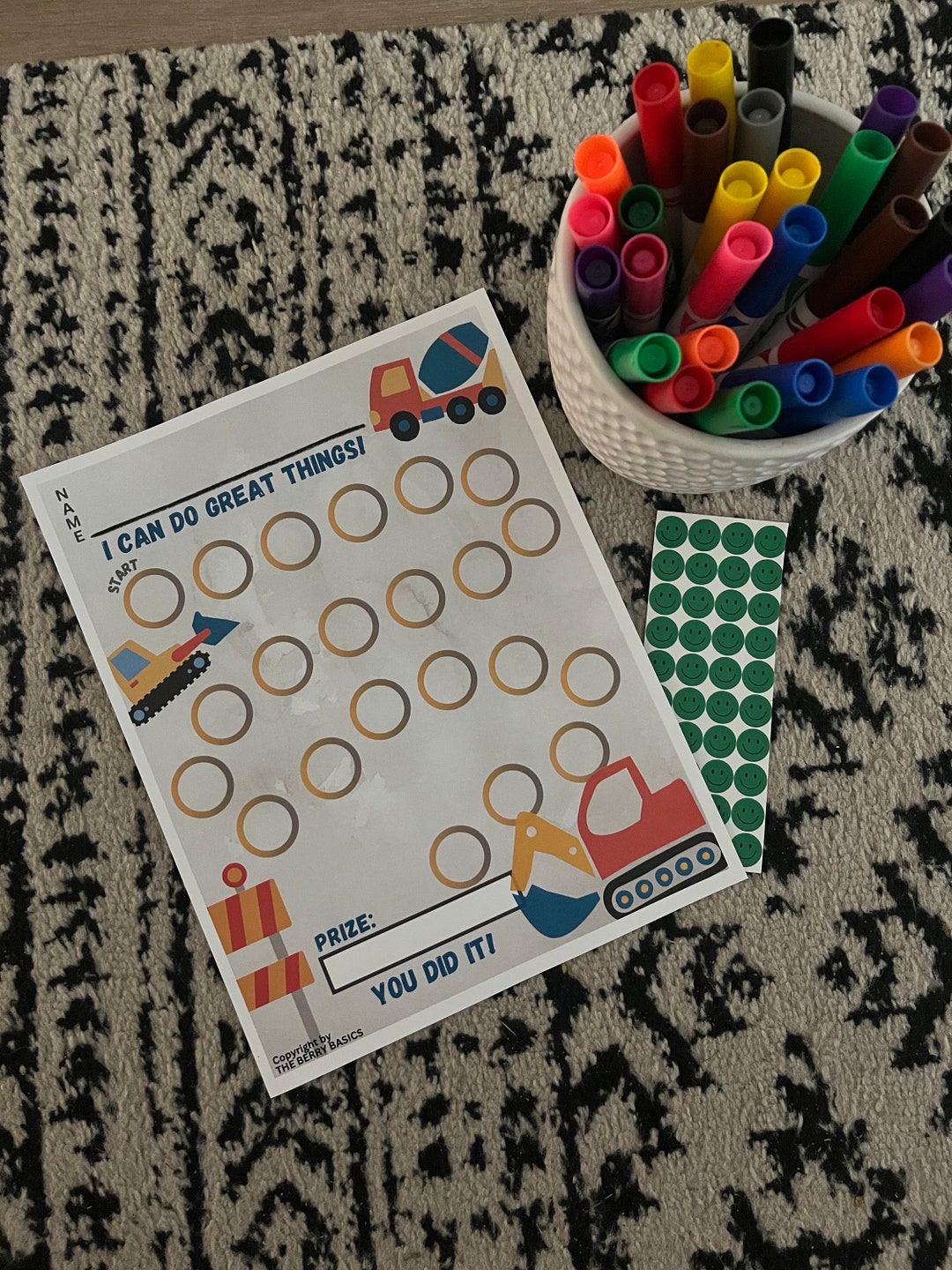 Construction Theme Reward Chart Printable - Construction Kids Behavior ...