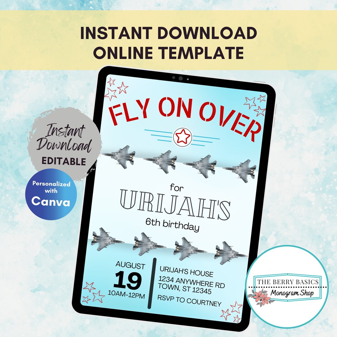 Editable Jet Birthday Party Invitation Template - Jet Birthday Party ...