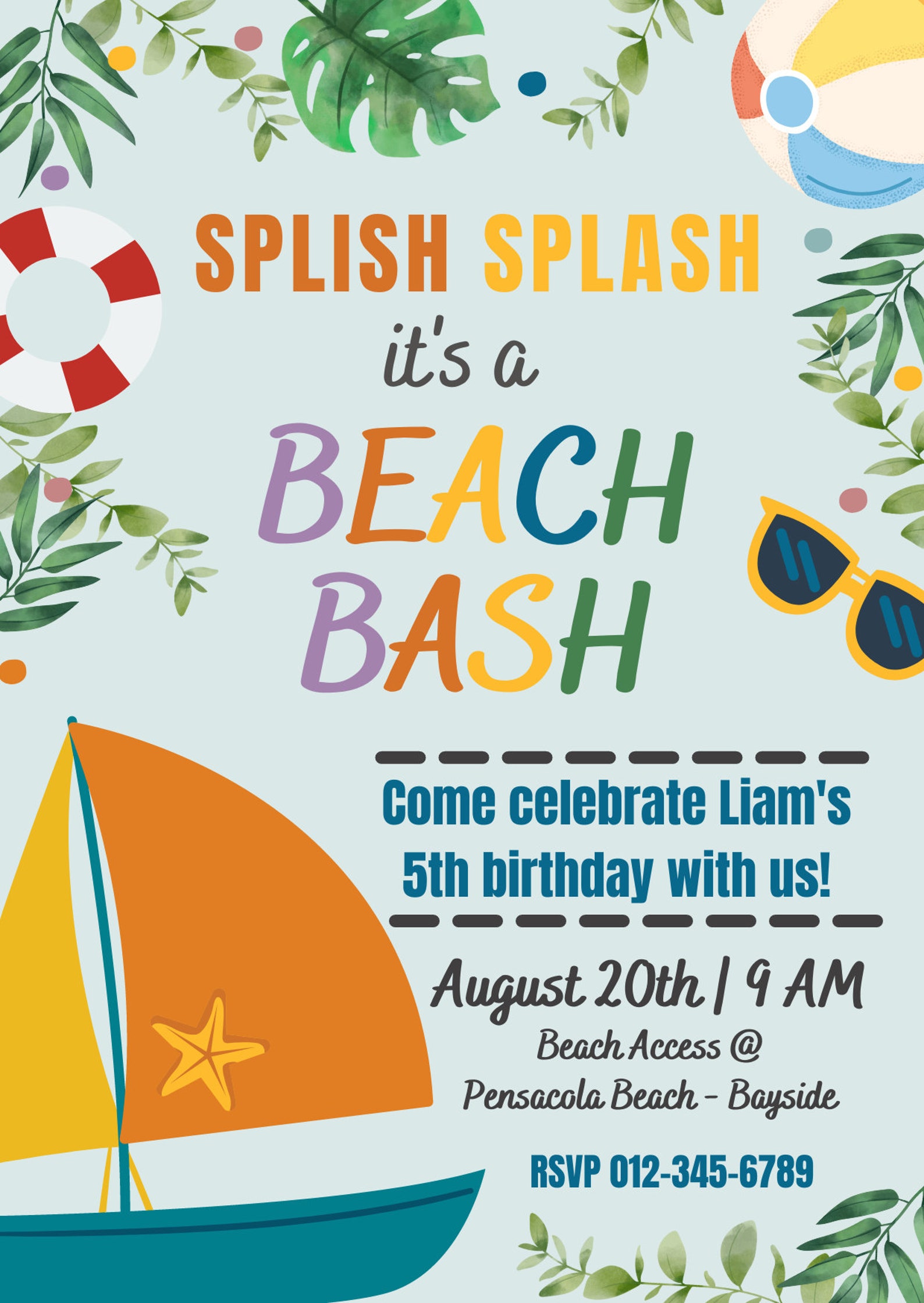 Editable Beach Party Invitation Template - Beach Bash Beach Birthday ...