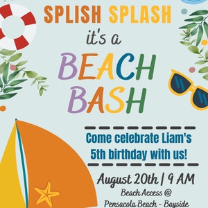 Editable Beach Party Invitation Template - Beach Bash Beach Birthday ...