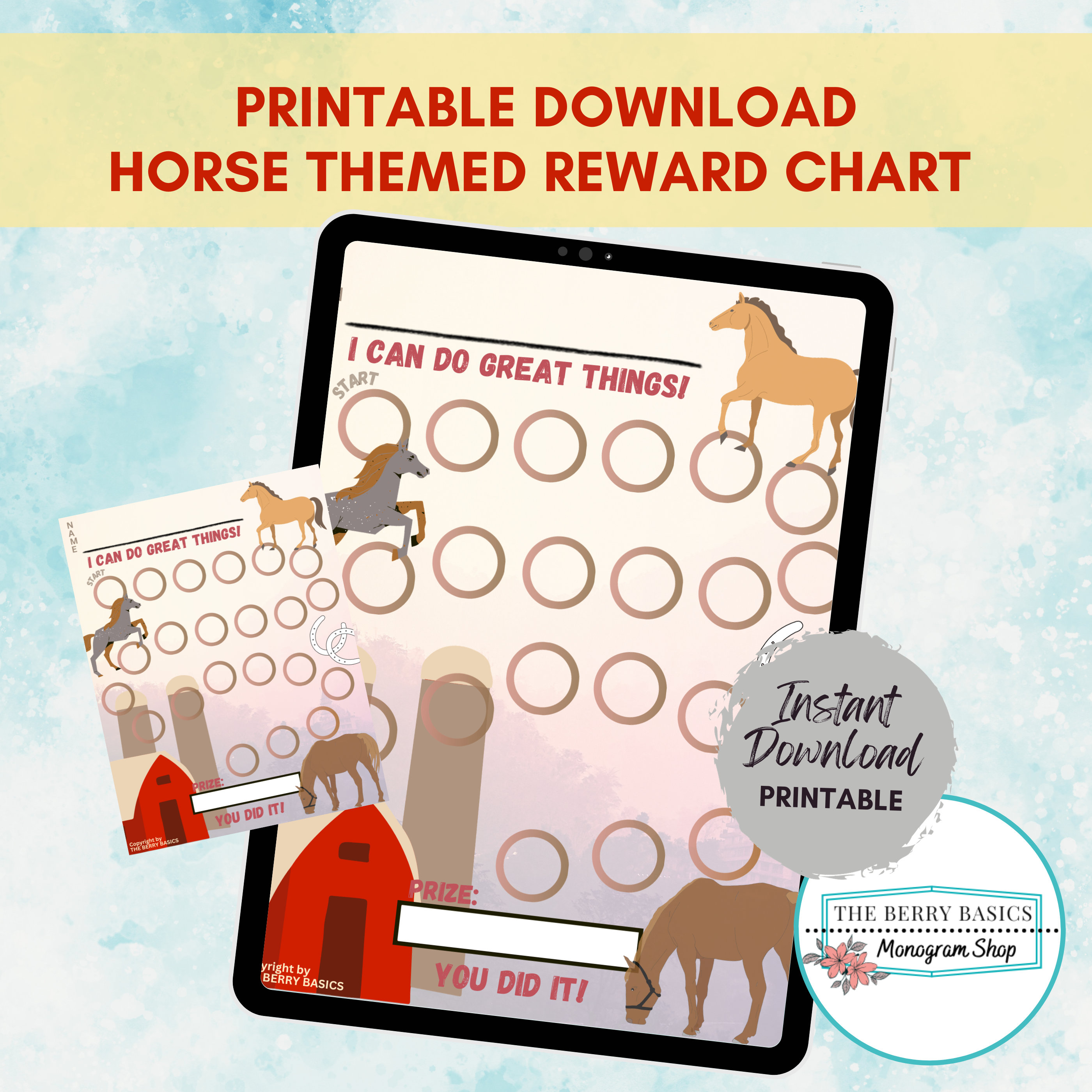 Horse Themed Reward Chart Printable - Horses Kids Behavior Chart ...