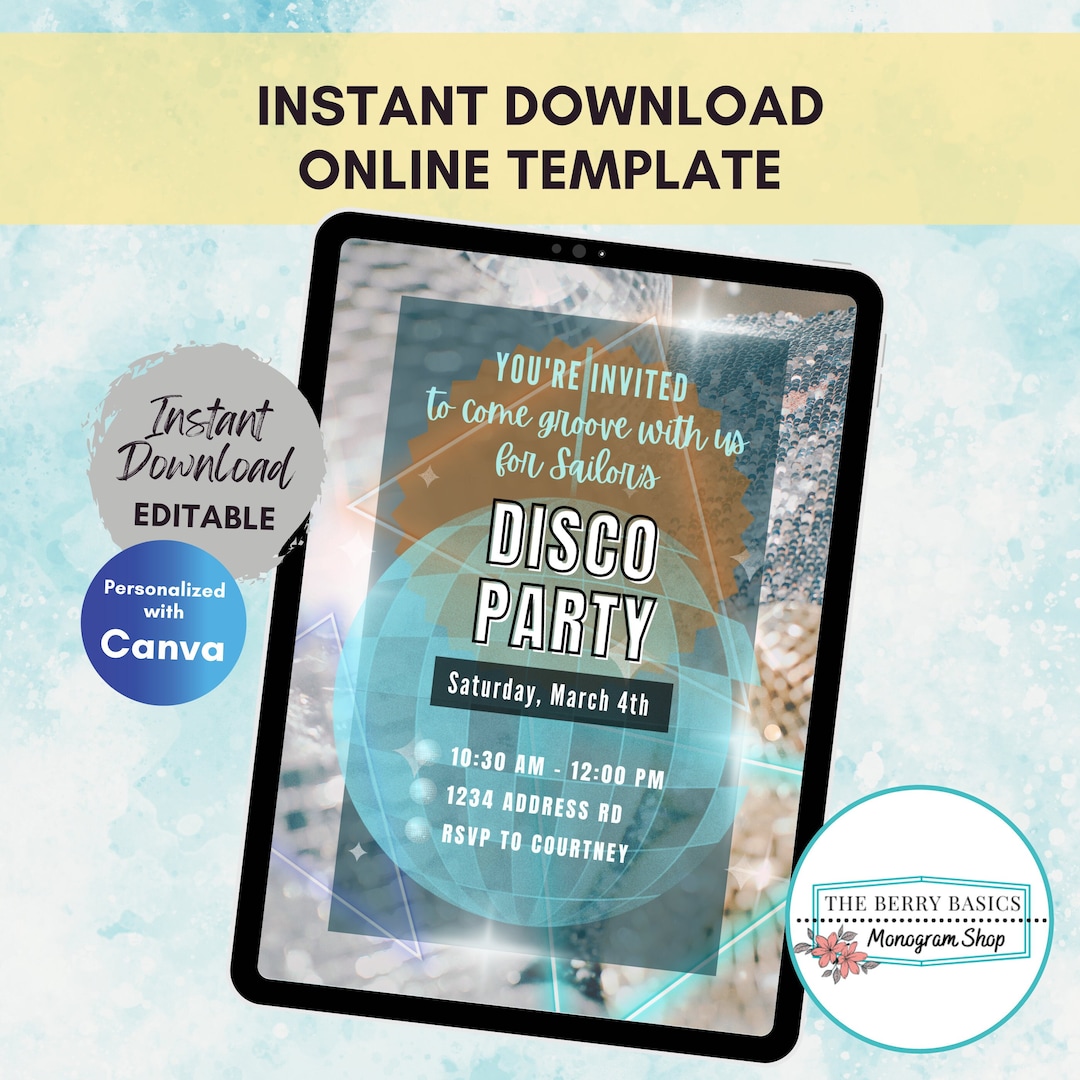 Editable Disco Party Invitation Template - Disco Birthday Party Disco ...