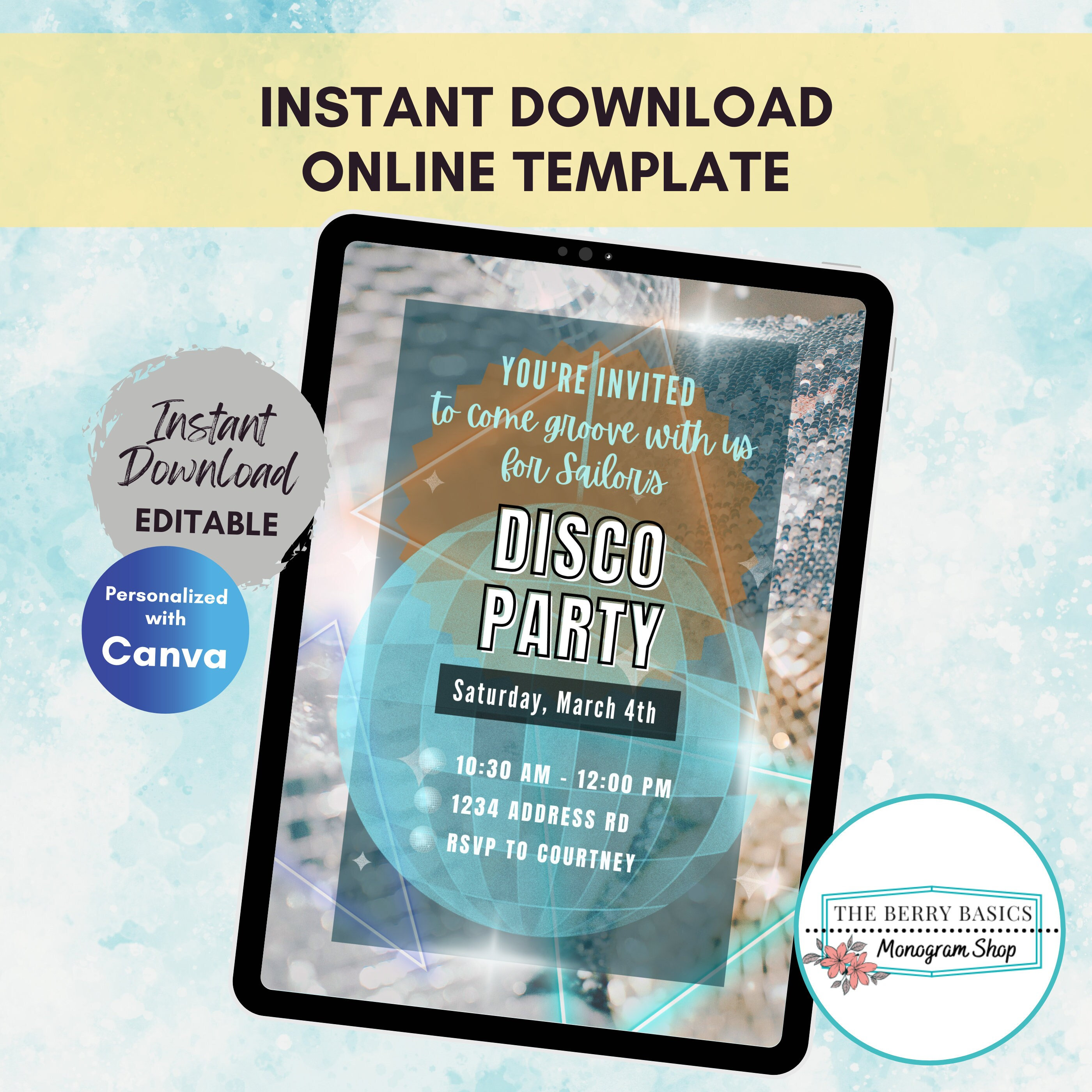 Editable Disco Party Invitation Template Disco Birthday - Etsy