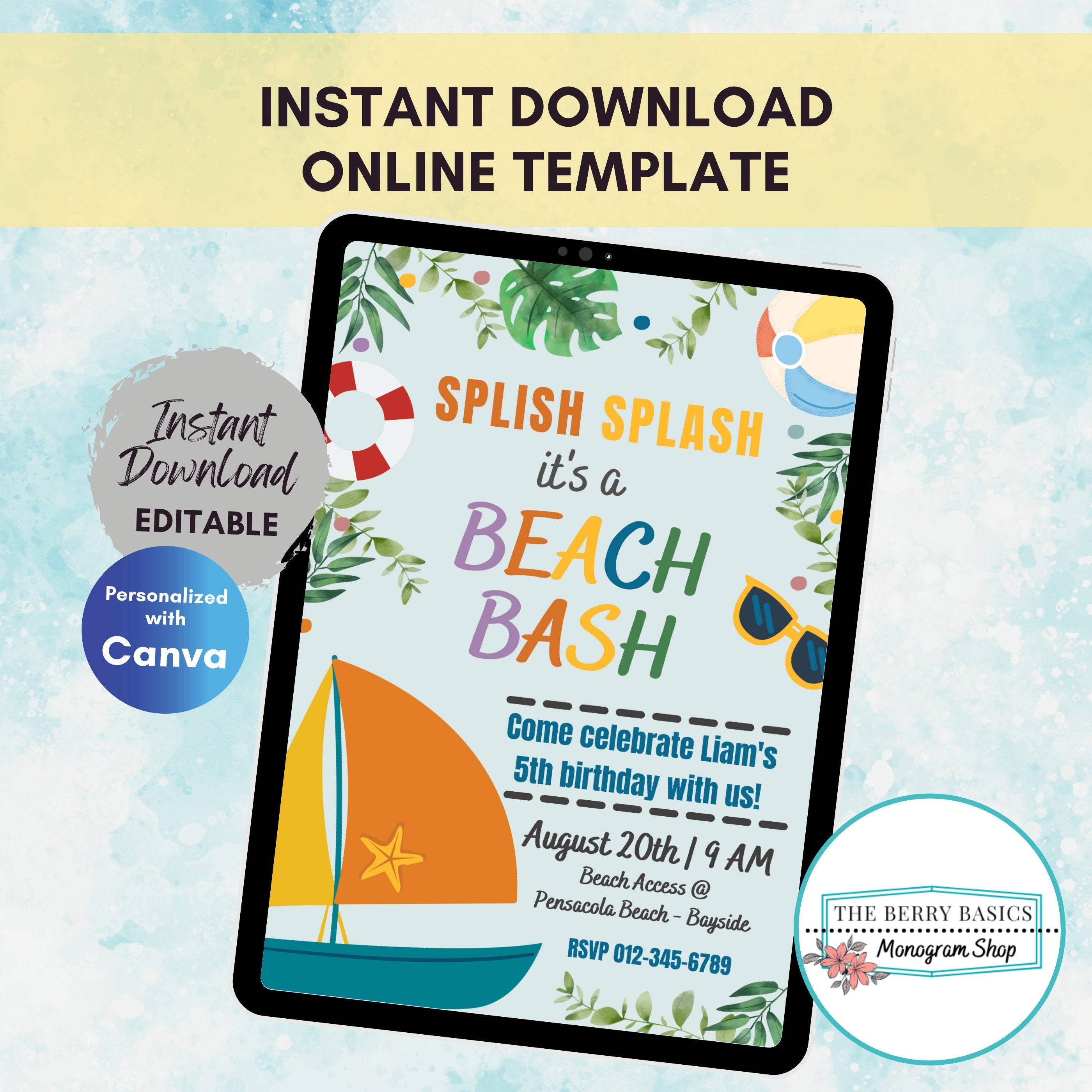 Editable Beach Party Invitation Template Beach Bash Beach - Etsy