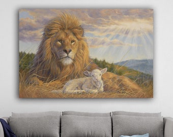 Lion and Christ Canvas - Etsy