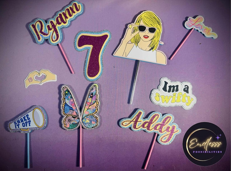 8 Piece Holographic Taylor Swift Cake Toppers, Custom Name & Age - Etsy
