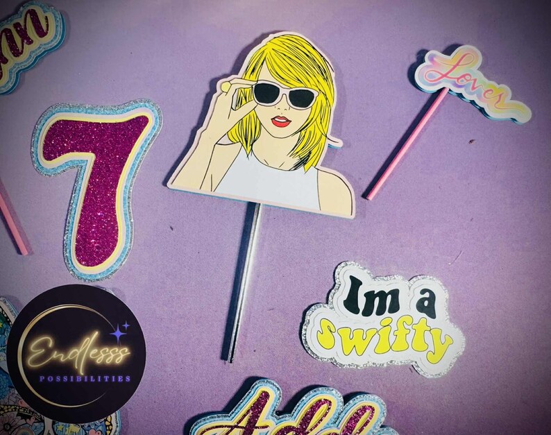 8 Piece Holographic Taylor Swift Cake Toppers, Custom Name & Age ...
