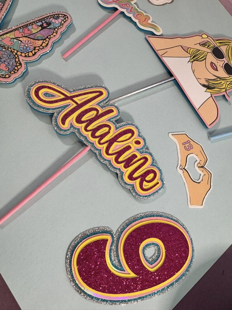 8 Piece Holographic Taylor Swift Cake Toppers, Custom Name & Age ...