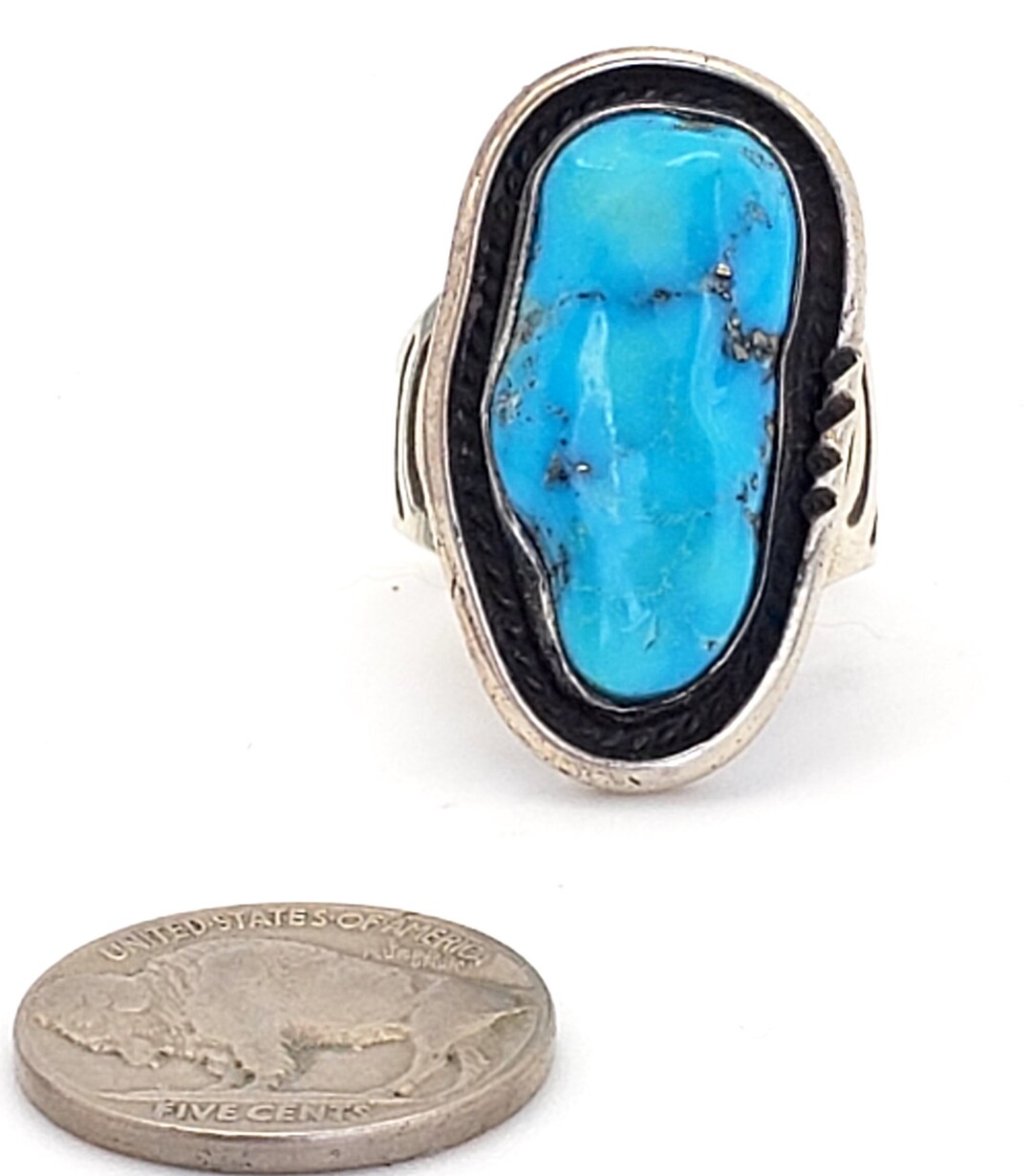 Bright Blue, Excellent Quality Morenci Turquoise and Silver Ring From ...
