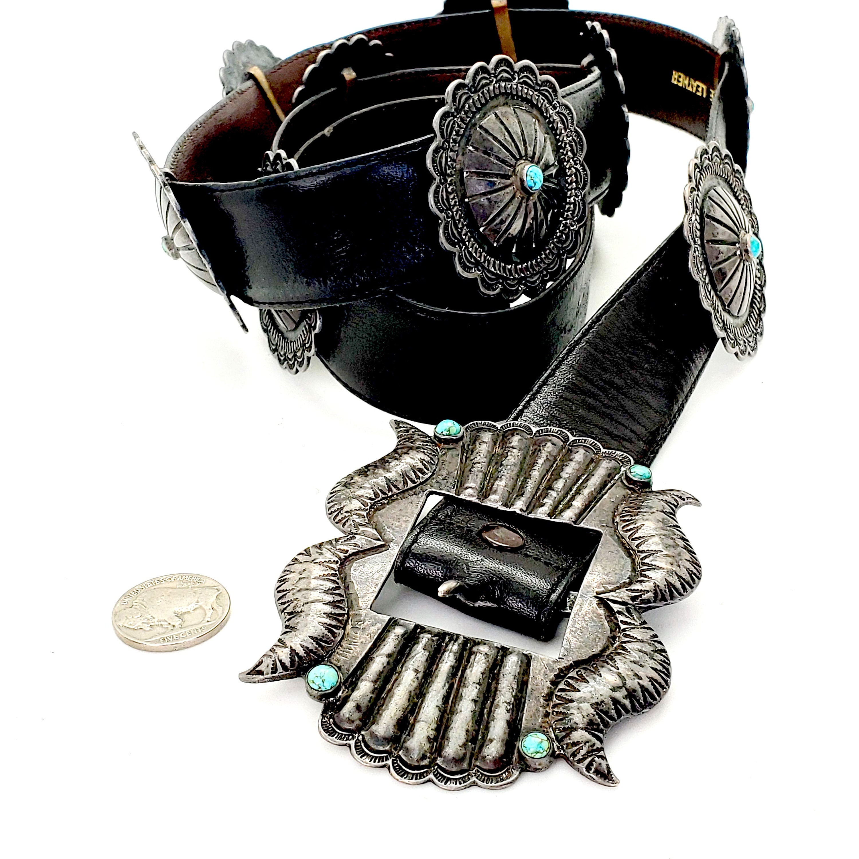 Vintage Navajo Turquoise Concho Belt, Hand Stamped Sterling Silver - Etsy