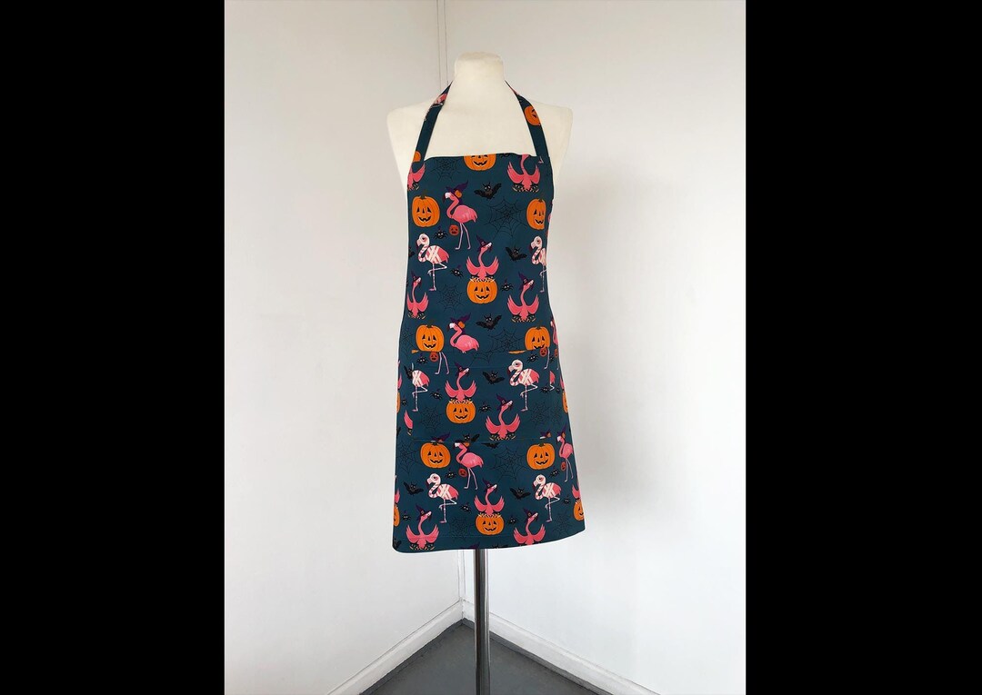 Halloween Apron With Pocket, Spooky Flamingo, Made in England, Apron ...