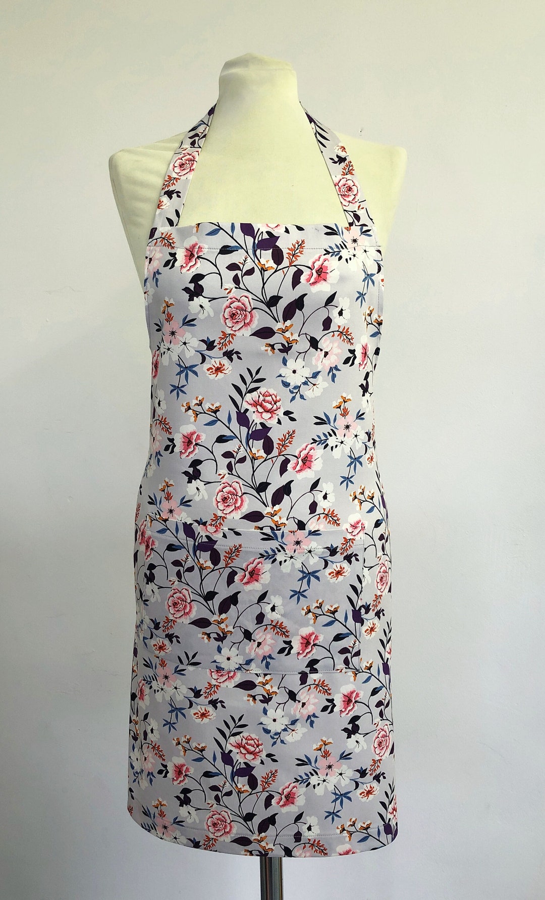 Floral Grey Apron, Made in England, Apron for Women, Kitchen Gift ...