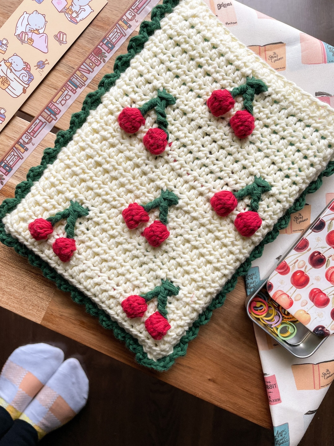 Cherry Book Sleeve Crochet Pattern / Crochet Book Cover / Digital ...