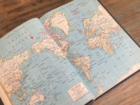 World Atlas Antique Book Antique Maps Vintage Decor Map of - Etsy