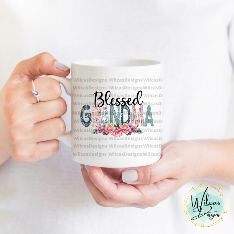 Blessed Grandma PNG With Watercolor Flowers, Christian Sublimation Design, Floral Print, Digital ...