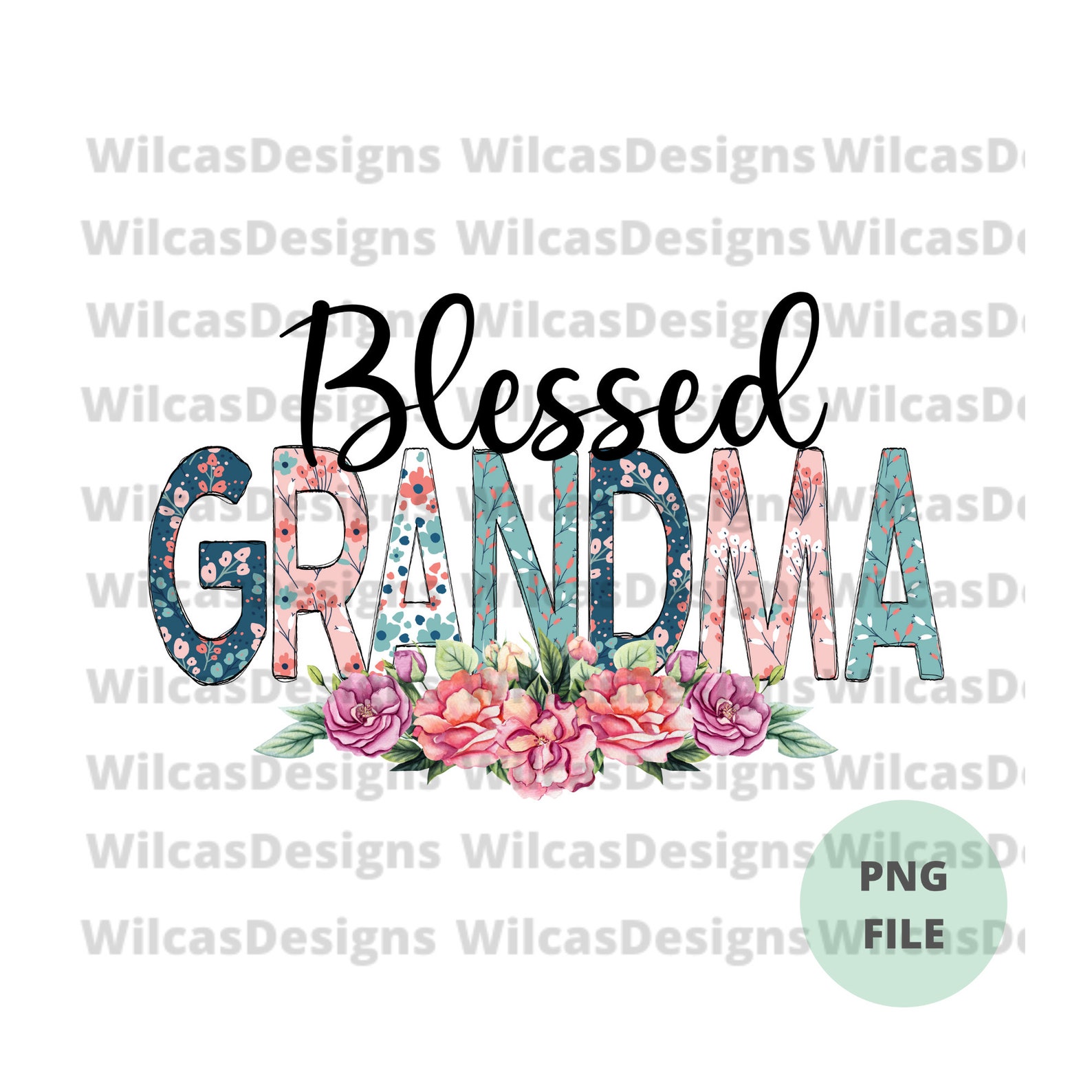 Blessed Grandma PNG With Watercolor Flowers Christian | Etsy