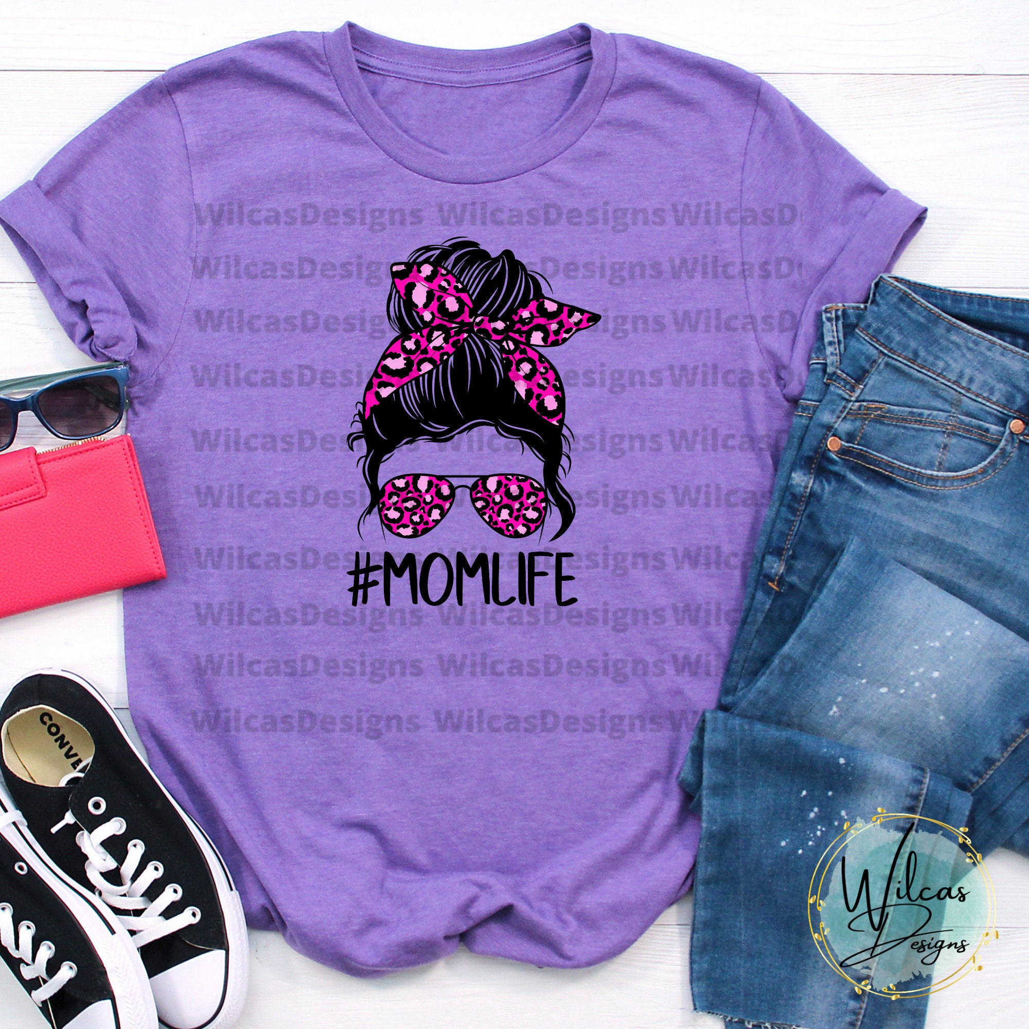 Mom Life Pink and Purple Leopard PNG, Messy Bun Momlife, Sublimation ...