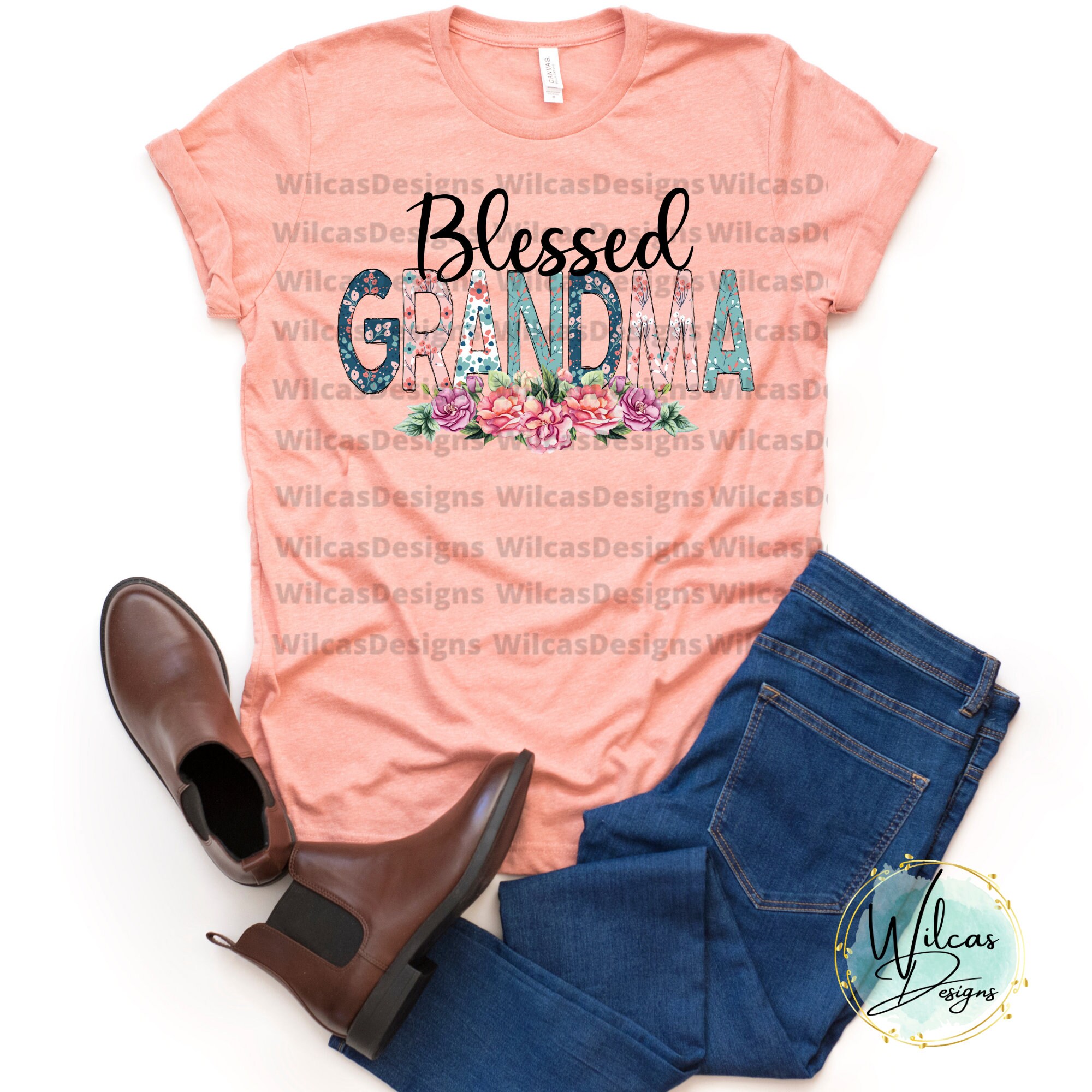 Blessed Grandma PNG With Watercolor Flowers, Christian Sublimation Design, Floral Print, Digital ...