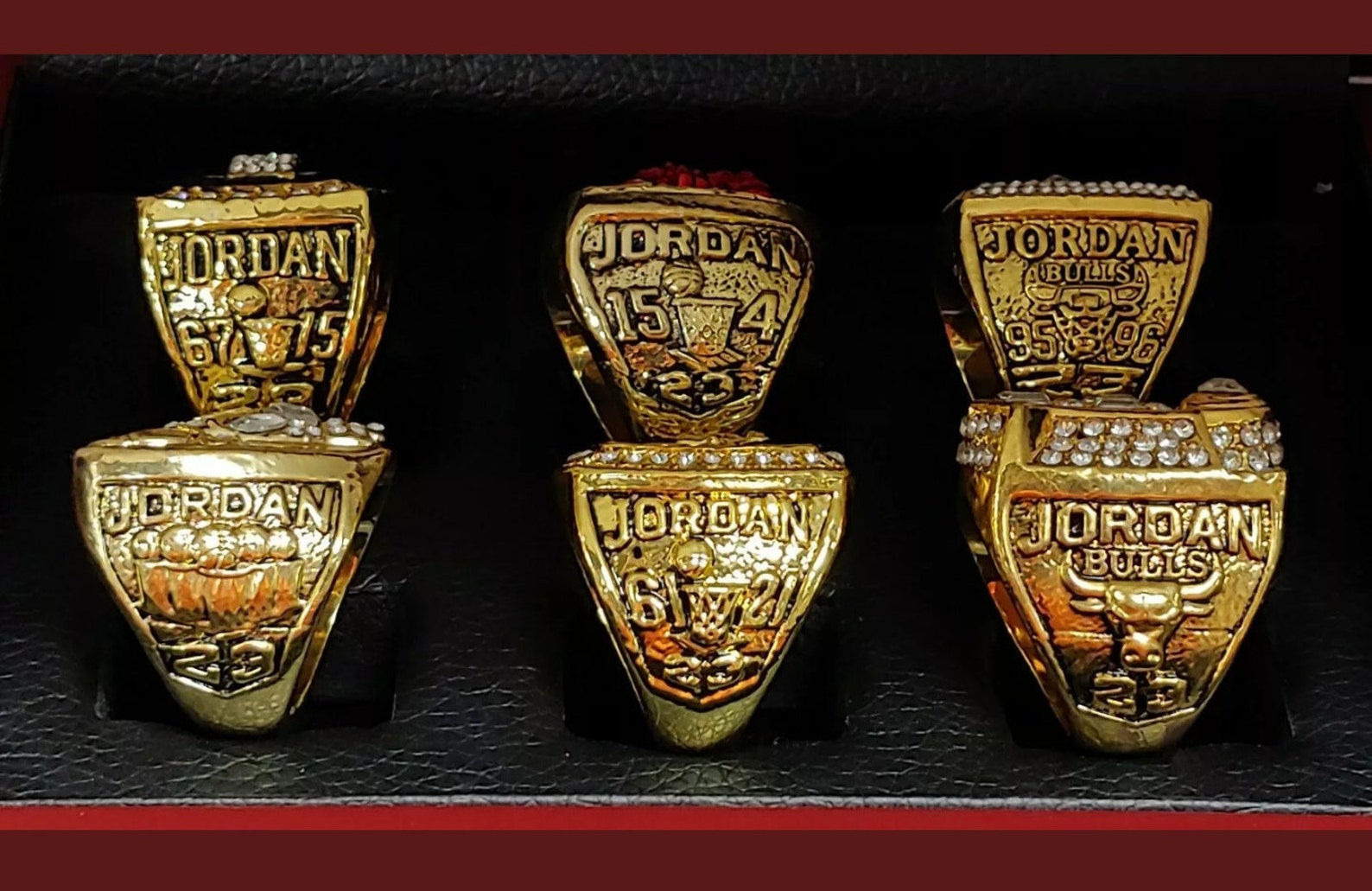 Michael Jordan Chicago Bulls 6 Ring Set With Wooden Display | Etsy