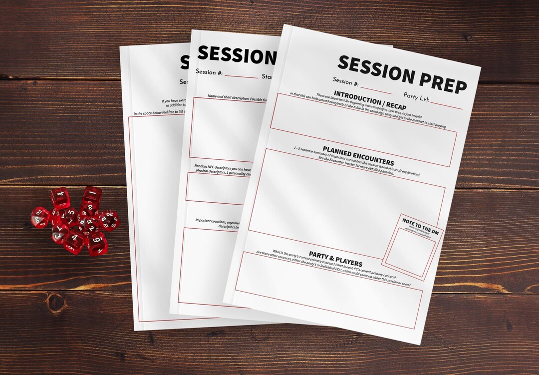 Dnd Dungeon Master's Session Prep Ll Printable or Fillable PDF (3 Pages ...