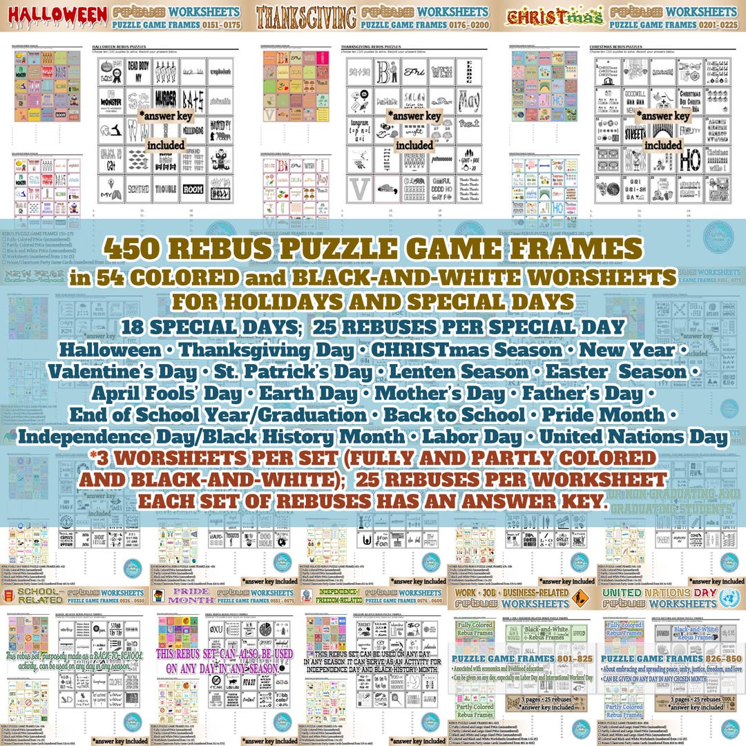 450 Rebuses for Holidays and Special Days in 54 Worksheets - Etsy