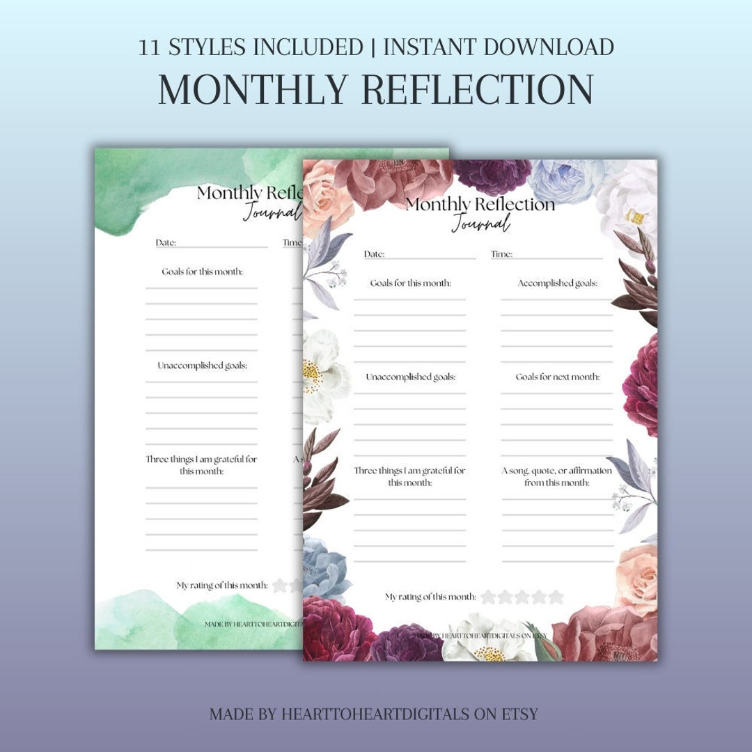 Monthly Reflection and Goal Journal Page Worksheet A4 A5 - Etsy