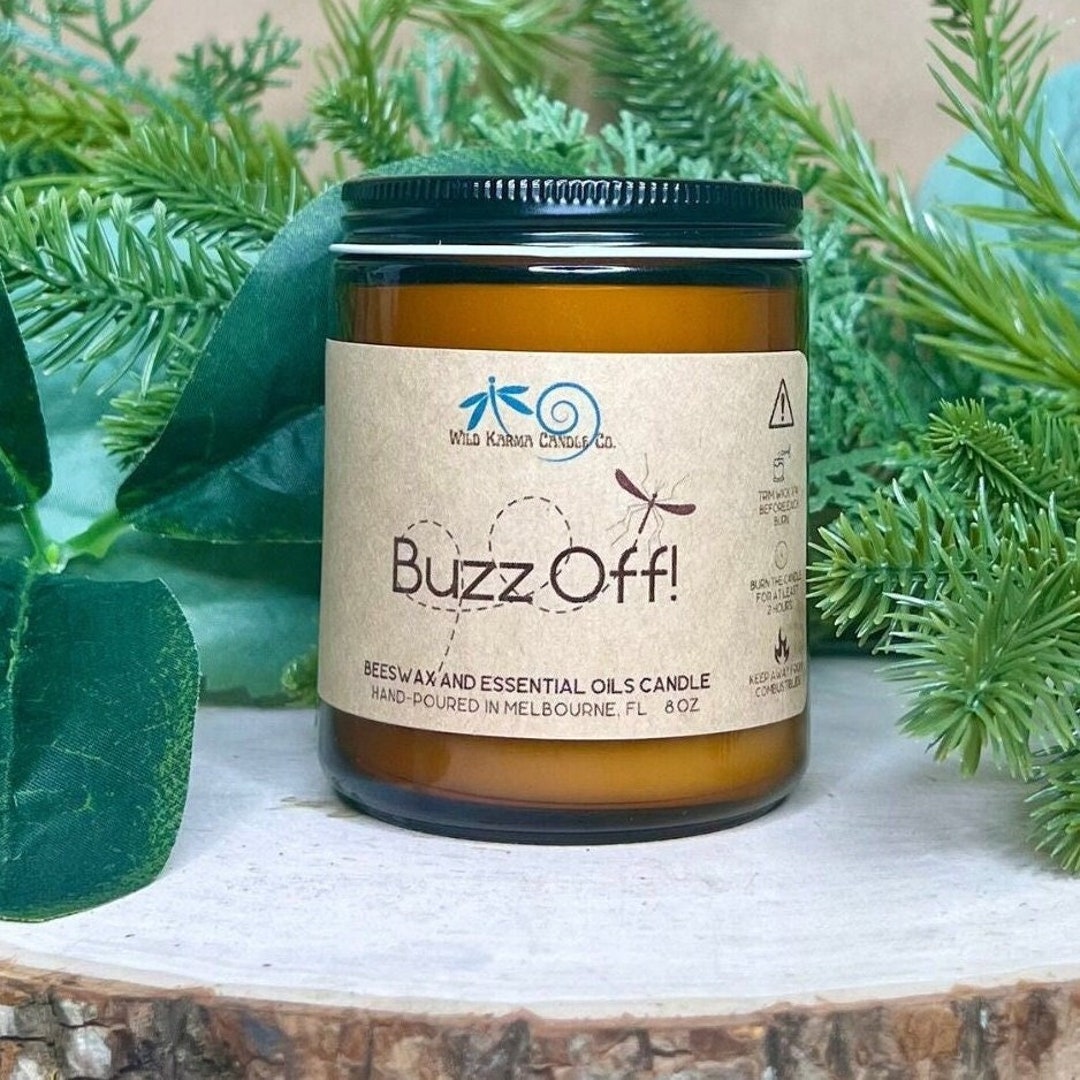 Beeswax Candle Wood Wick Candle, Buzz off Natural Bug Repellent Candle ...