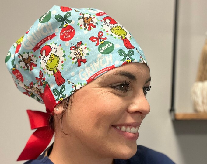 Grinch Inspired Christmas Scrub Cap, Scrub Hat, Surgical Scrub Hat ...