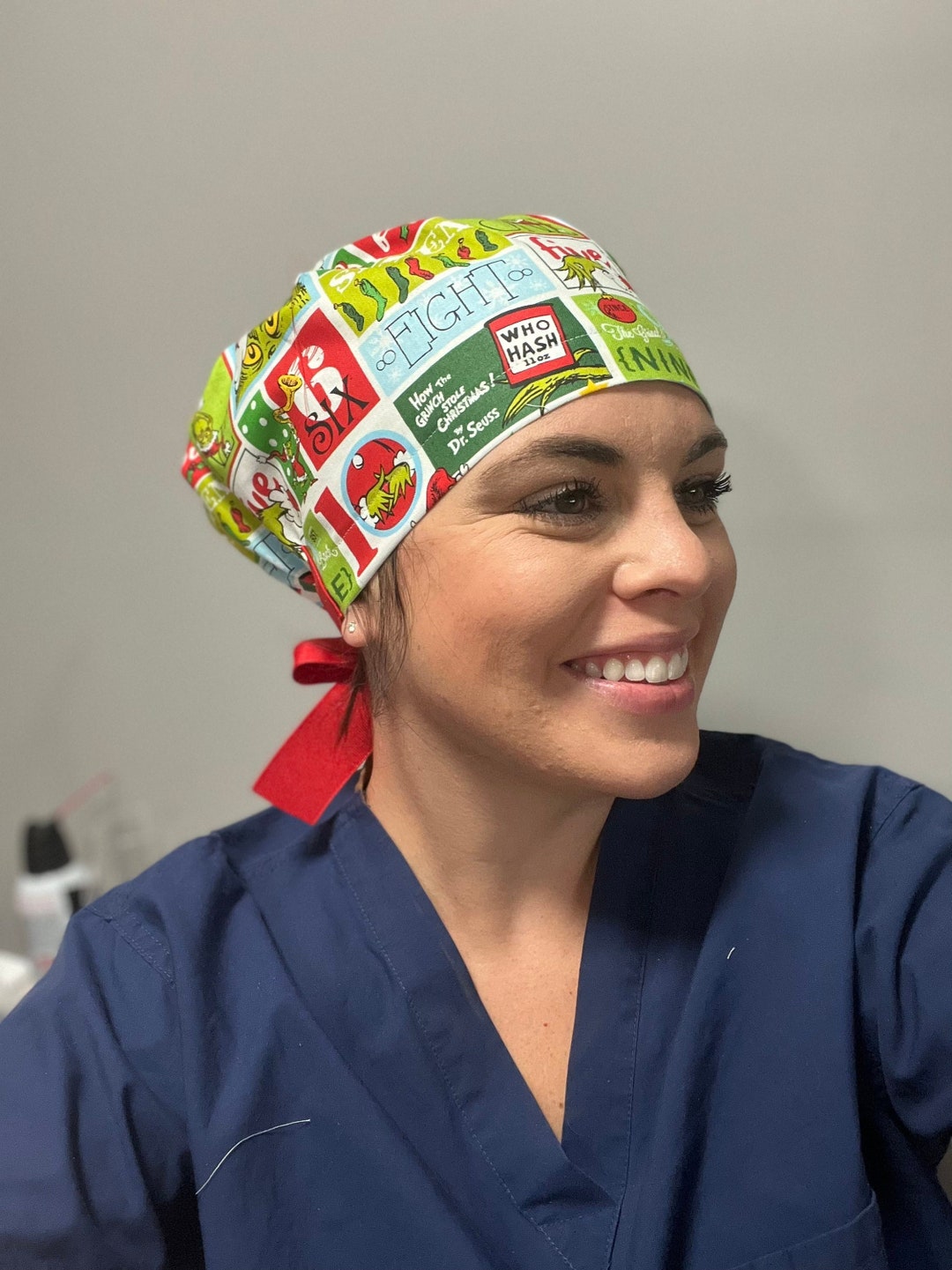 Grinch Inspired Christmas Scrub Cap, Scrub Hat, Surgical Scrub Hat ...