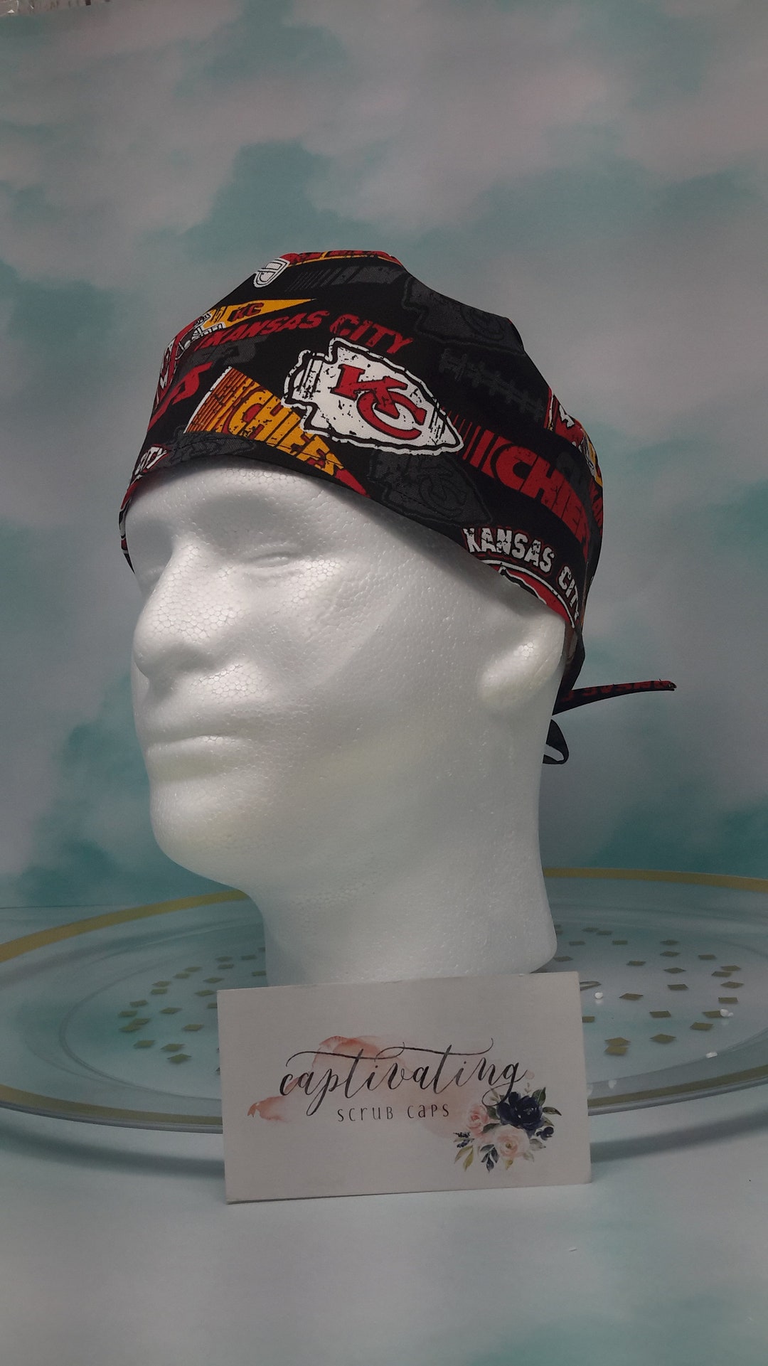 KC Chiefs Football Scrub Hat, Surgical Cap, Ready to Ship - Etsy