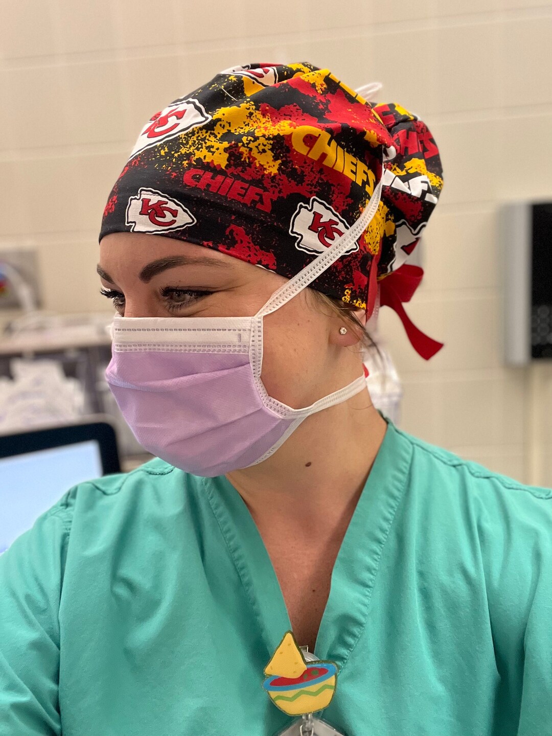KC Chiefs Football Scrub Hat, Surgical Cap, Ready to Ship - Etsy