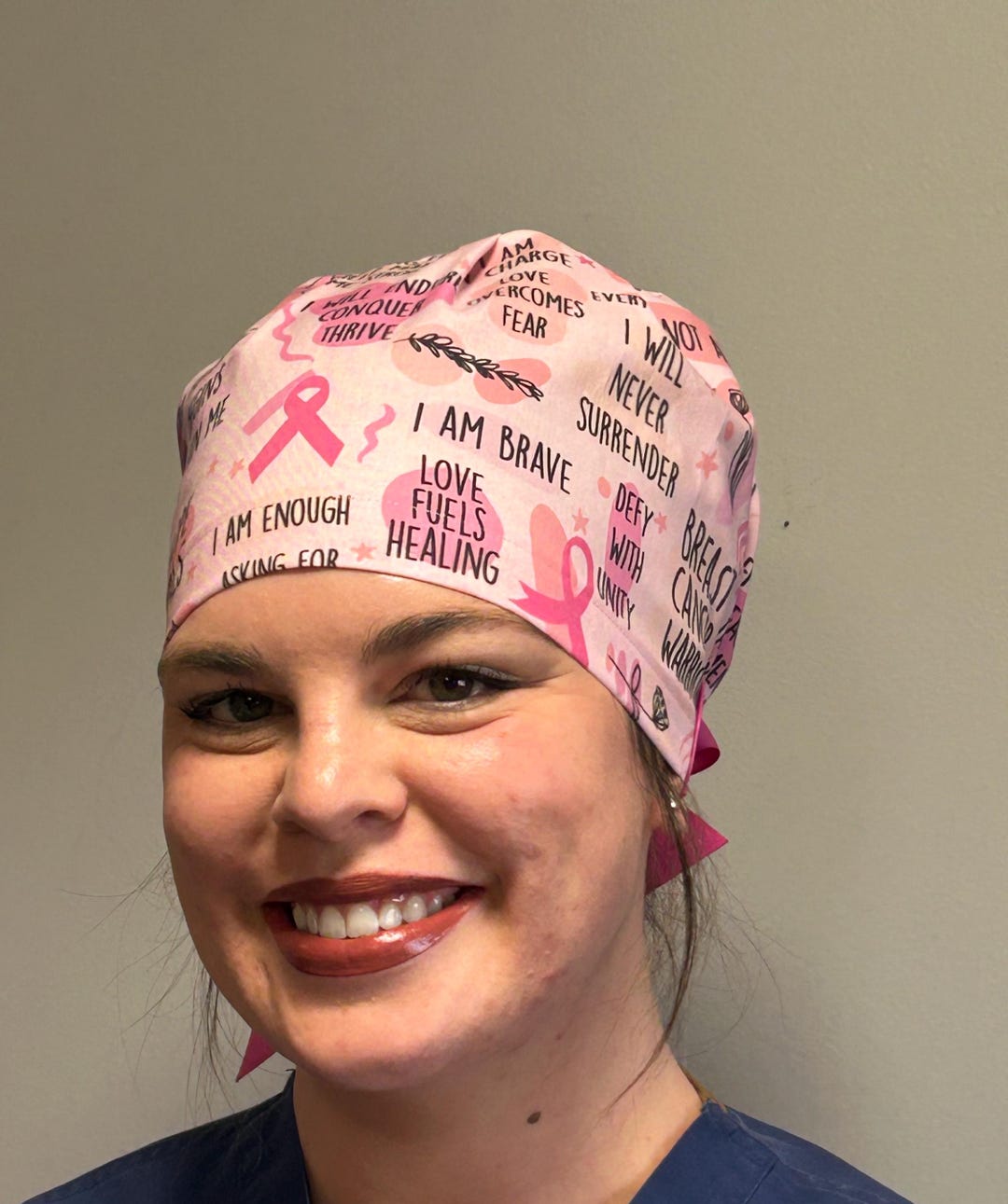 Breast Cancer Awareness Scrub Cap: Daily Affirmations, Adjustable Fit ...