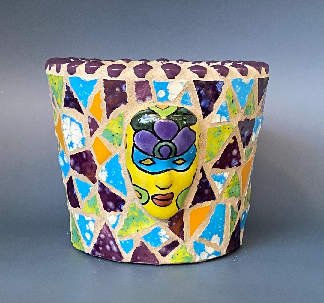 Mosaic Tile Planter, Ceramic Mask Tile Pot - Etsy