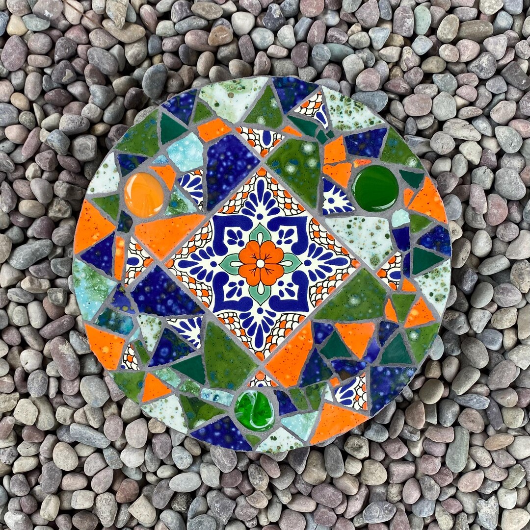 Orange Flower Mosaic Tile Stepping Stone, Garden Art, Yard Decor - Etsy