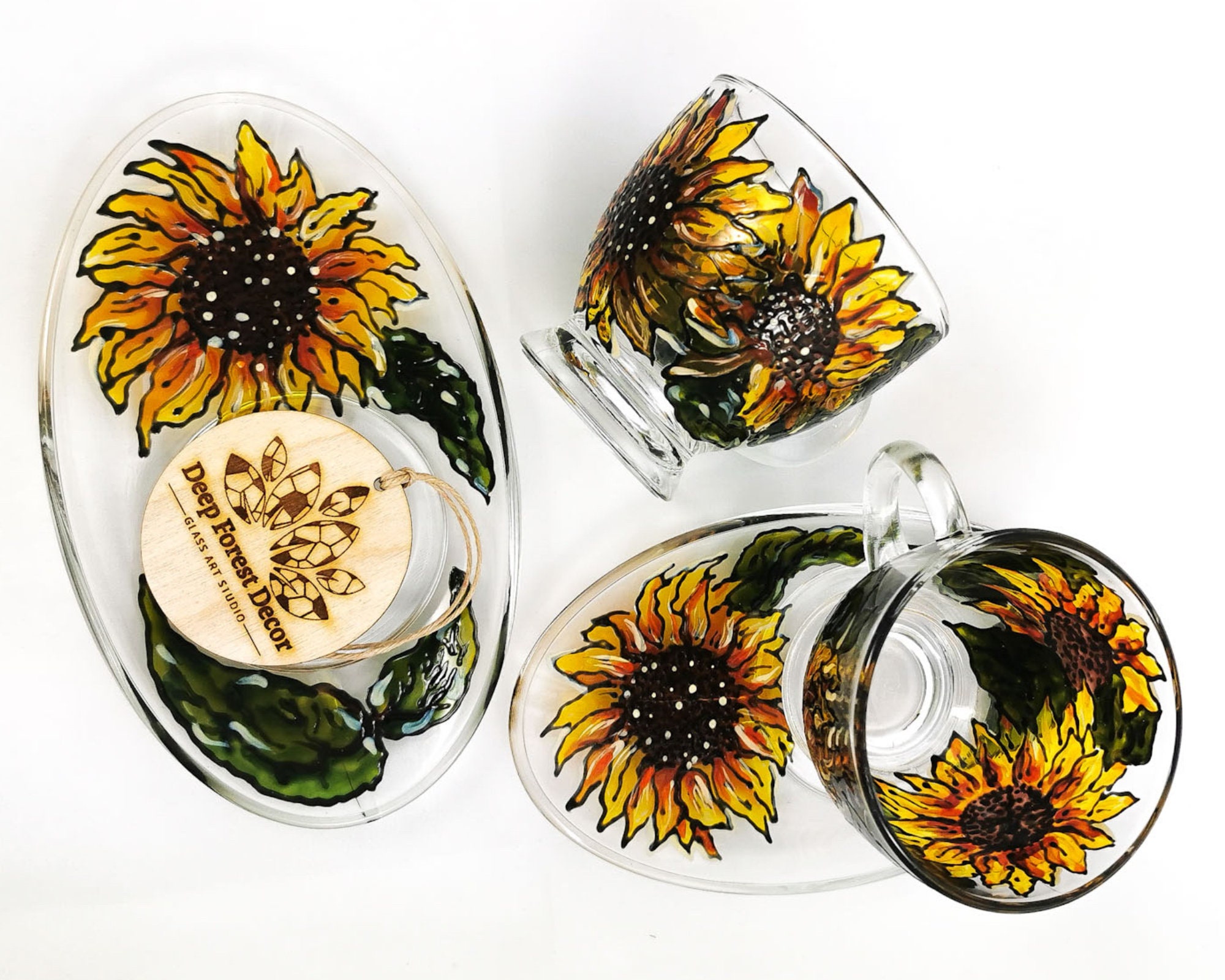 Sunflowers glass cup Coffee mug Sunflower glassware Tea set | Etsy
