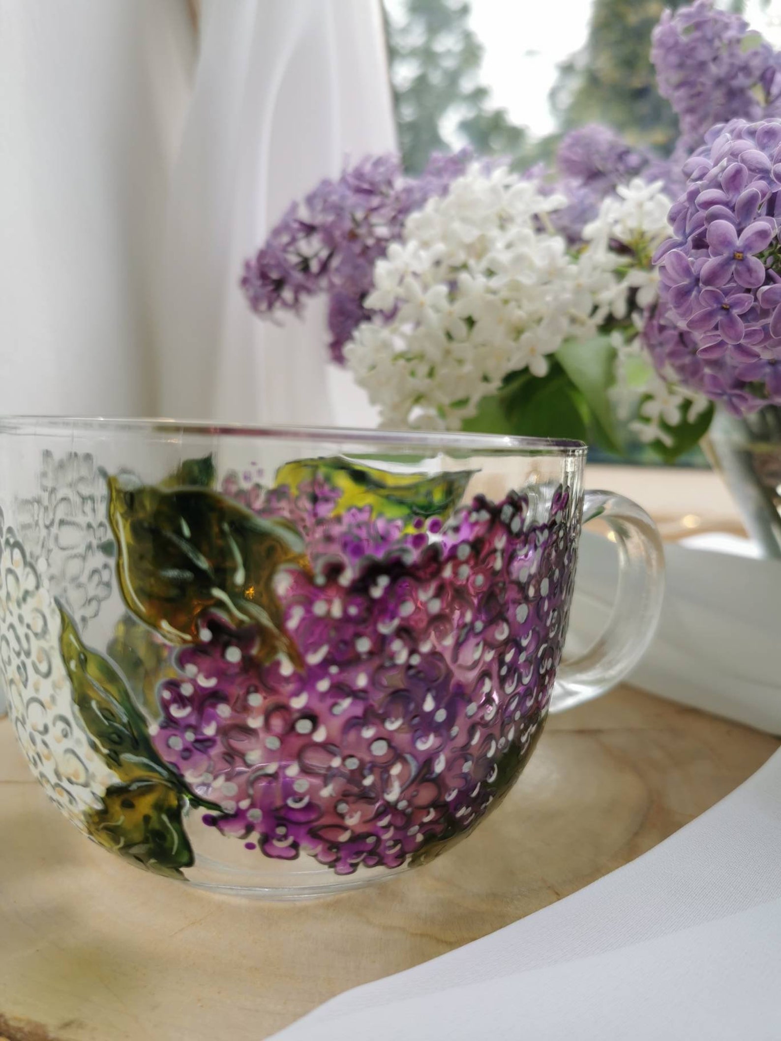 Lilac Flowers Hand Painted Big Glass Mug Tea Lovers Gift - Etsy