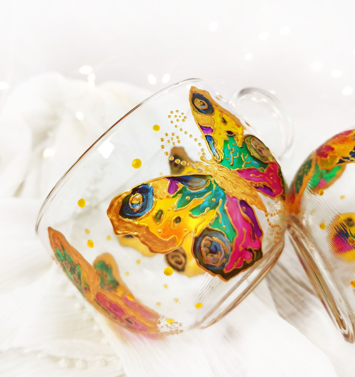 Hand Painted Rainbow Butterfly Big Glass Mug Butterfly Cup - Etsy