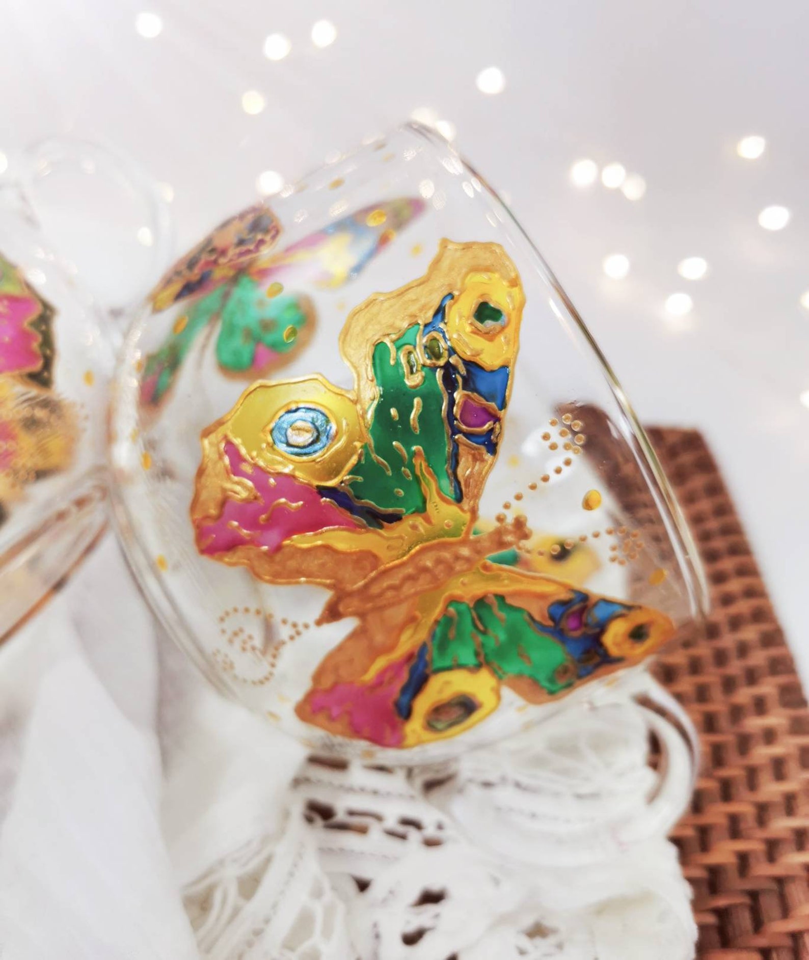 Hand Painted Rainbow Butterfly Big Glass Mug Butterfly Cup - Etsy
